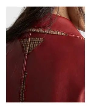 Prada Bonded Nappa Leather And Houndstooth Check Fabric Jacket