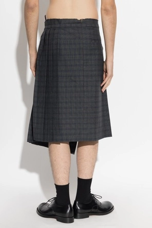 Dries Van Noten Plaid Wrap Pleated Midi Skirt - Grey