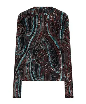 Etro Printed Velvet-trimmed Mesh Blouse