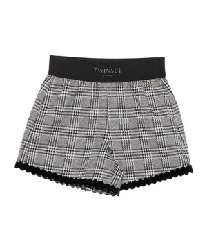 TWINSET Prince Of Wales Check Scalloped-trim Shorts - Grey/black