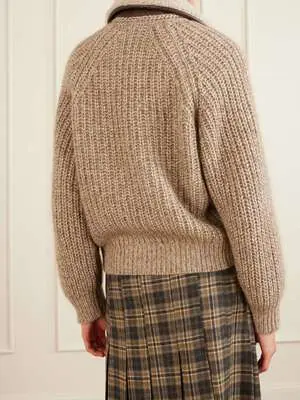 Brunello Cucinelli Shearling And Leather-trimmed Cashmere-blend Cardigan