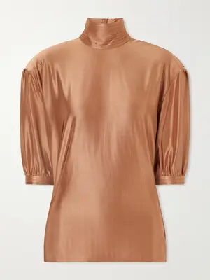 Rabanne Stretch-satin Turtleneck Blouse - Brown