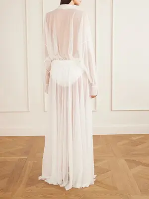 Norma Kamali Oversized Boyfriend Mesh Bodysuit