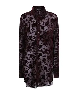 ANN DEMEULEMEESTER Elisabeth Floral-devoré Shirt - Deep Red