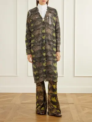 R13 Distressed Animal-print Cashmere Cardigan