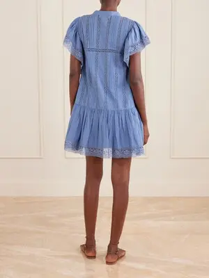 Sea Tiered Lace-trimmed Cotton Mini Dress