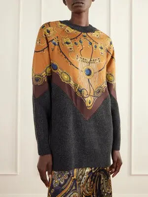 Etro Printed Silk-trimmed Wool And Cashmere-blend Sweater