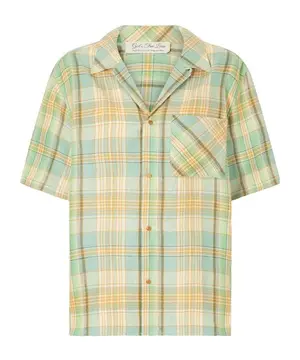 GOD'S TRUE CASHMERE Lime Moss Checked Linen Shirt