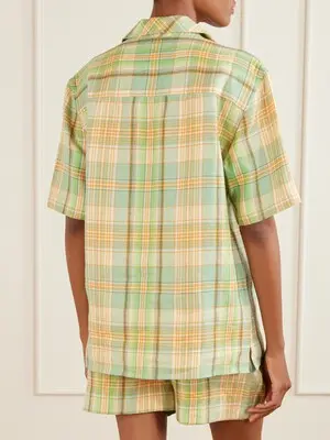 GOD'S TRUE CASHMERE Lime Moss Checked Linen Shirt
