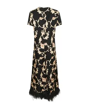 La DoubleJ Floral-print Feather-trim Dress