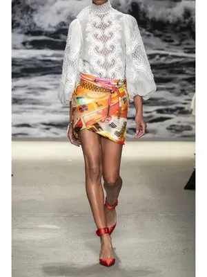 Zimmermann Ruched Printed Wrap-effect Silk-organza Mini Skirt