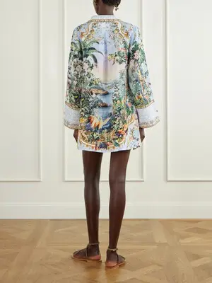 Camilla Crystal-embellished Printed Linen Mini Dress