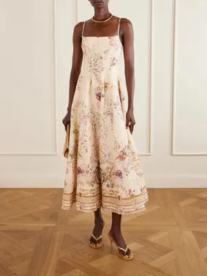 Camilla Embellished Printed Linen And Silk-blend Midi Dress