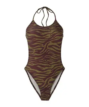 Attico Zebra-print Halterneck Swimsuit - Red