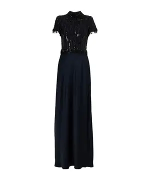 Jenny Packham Beaded Satin Gown - Blue