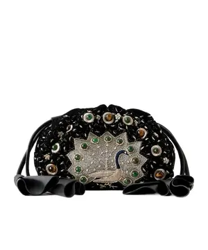 Zimmermann 91 Peacock Small Leather-trimmed Embroidered Clutch
