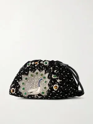 Zimmermann 91 Peacock Small Leather-trimmed Embroidered Clutch