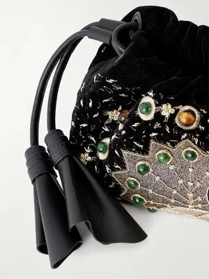 Zimmermann 91 Peacock Small Leather-trimmed Embroidered Clutch