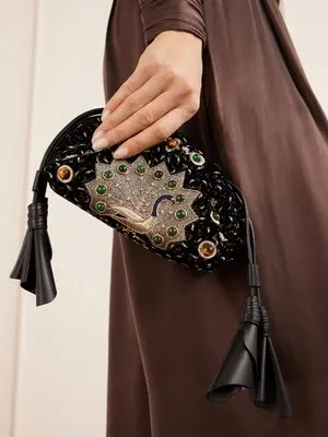 Zimmermann 91 Peacock Small Leather-trimmed Embroidered Clutch