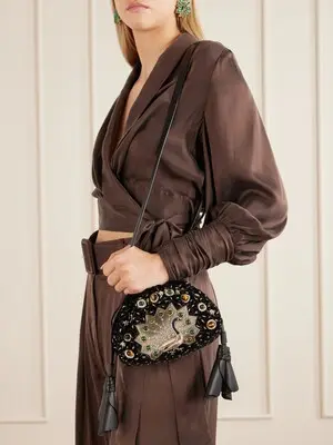 Zimmermann 91 Peacock Small Leather-trimmed Embroidered Clutch
