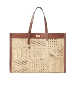 ANYA HINDMARCH Leather-trimmed Woven Raffia Tote - No