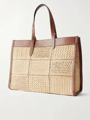 ANYA HINDMARCH Leather-trimmed Woven Raffia Tote