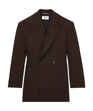 Saint Laurent Double-breasted Jacket In Chalk-stripe Wool Mélange