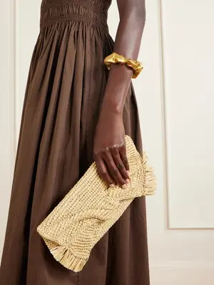ANYA HINDMARCH Bow Leather-trimmed Raffia Clutch