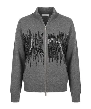 Peserico Sequin-embellished Zip-up Knit Jacket - Grey