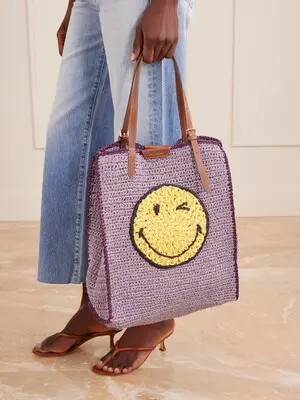 ANYA HINDMARCH Leather-trimmed Raffia Tote