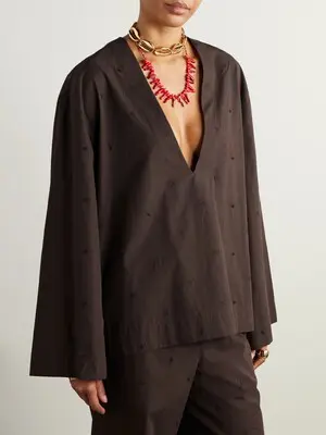 Attico Embroidered Cotton-blend Poplin Blouse