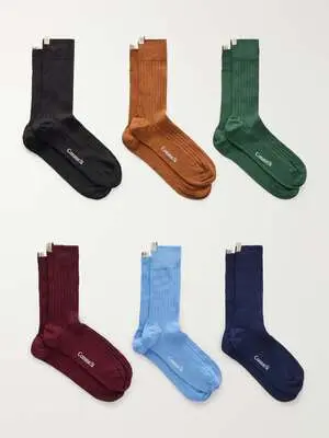 Comme Si The Yves Set Of Six Ribbed Cotton-blend Socks - Multi