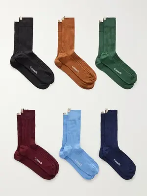 Comme Si The Yves Set Of Six Ribbed Cotton-blend Socks - Multi