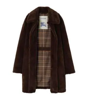 Burberry Faux Fur Belted Car Coat - Brown
