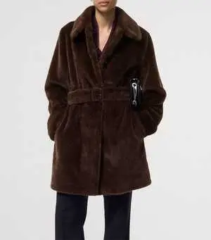 Burberry Faux Fur Belted Car Coat