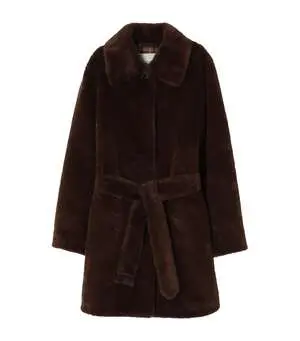 Burberry Faux Fur Belted Car Coat