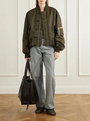 JW Anderson Oversized Tipped Hem Rib-trimmed Satin Bomber Jacket - Brown