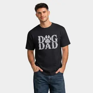 SIMPLY SAGE MARKET Dog Dad Paw Distressed Garment Dyed T-shirt - Black