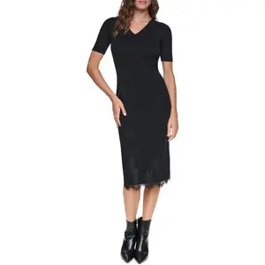 Dkny Lace Trim Midi Sweater Dress - Black