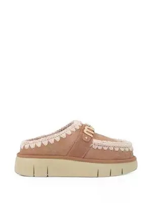 Mou Bounce Crochet-trim Clogs - Brown