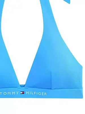 Tommy Hilfiger Logo-print Halterneck Bikini Top - Blue