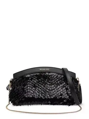 Michael Kors Athena Small Metallic Sequin-embellished Convertible Clutch - Black