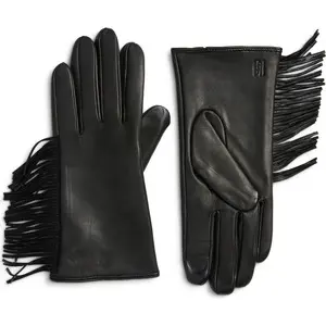 HIGH HEEL JUNGLE Vesper Fringed Leather & Cashmere Lined Tech Gloves - Black