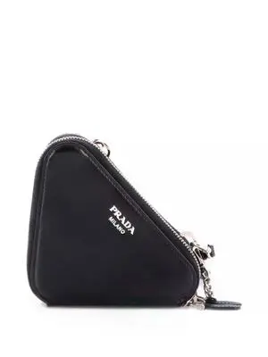 Prada Triangle Double Pouch Crystal Embellished Satin Mini Crossbody Bag - Black
