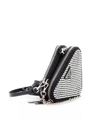 Prada Triangle Double Pouch Crystal Embellished Satin Mini Crossbody Bag