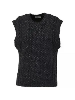 P.a.r.o.s.h Cable-knit Rhinestone-embellished Vest - Black