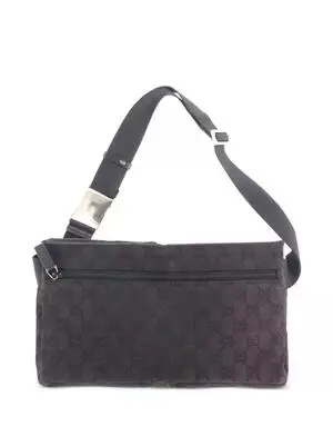 Gucci Vintage Double Gg Canvas With Leather Belt Bag - Black