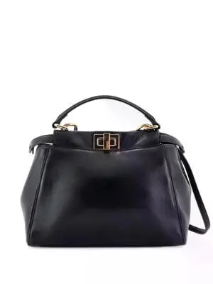 Fendi Peekaboo Bag Leather Mini Shoulder Bag - Black