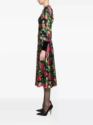 NISSA Floral Viscose-and-silk Midi Dress - Black