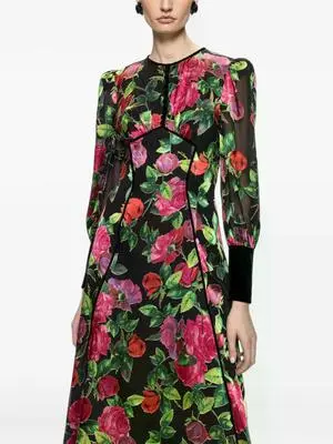 NISSA Floral Viscose-and-silk Midi Dress